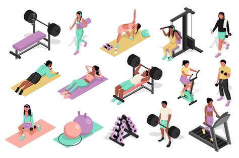 Fitness Gym 3d Isometric Mega Set Collection Flat Isometry Elements Of