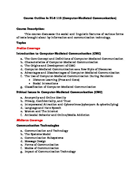 Course Outline In Cmc Pdfcoffee Com