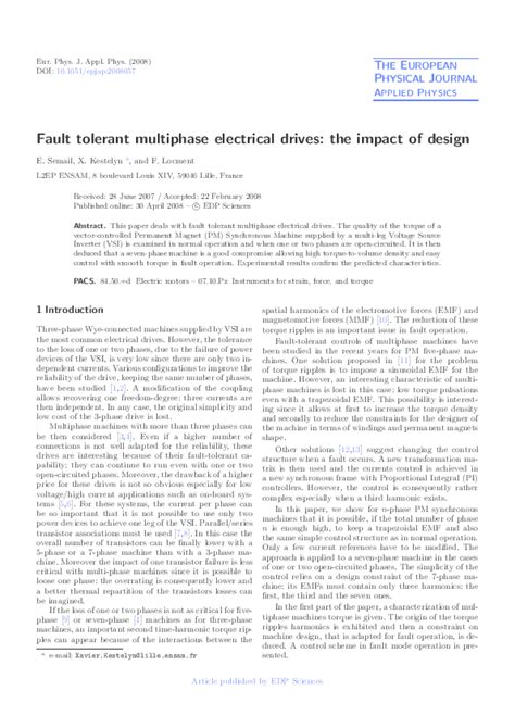 Pdf Fault Tolerant Multiphase Electrical Drives The Impact Of Design Xavier Kestelyn