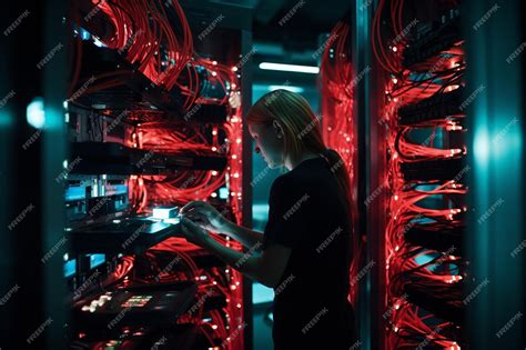 premium photo technician doing server hub checkup