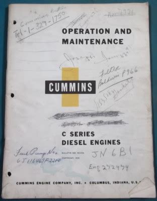 Cummins 1959 C Series Engine Operation And Maintenance Manual Book Ebay