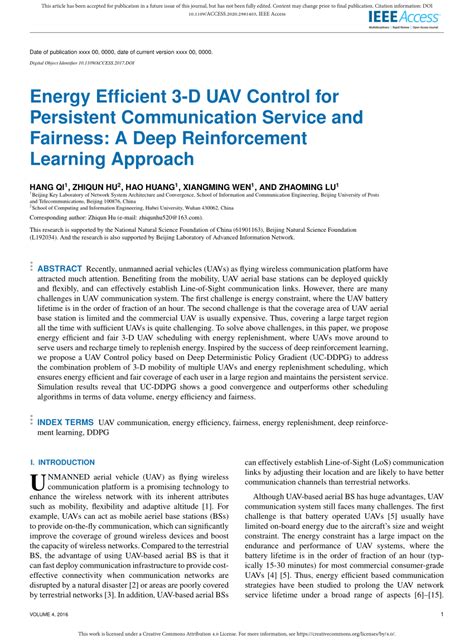 Pdf Energy Efficient 3 D Uav Control For Persistent Communication Service And Fairness A Deep