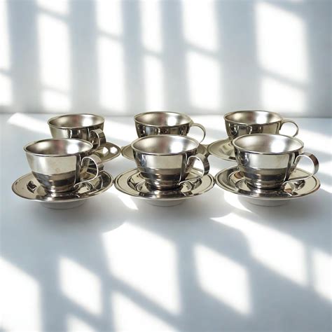 Espresso Cup Set 6 Pcs Stainless Steel 1810 Italy Double Wall Vintage