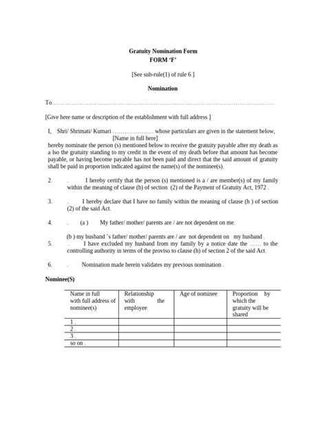 Gratuity Nomination Form Pdf