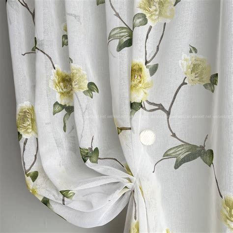 Льон з квітковим малюнком Гардини Жовті квіти тюль для кухні дитячої купити в Україні Київ