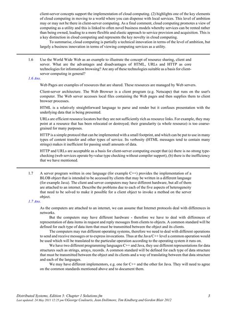 Solutions For Exercises Distributed Systems 5th Edition By Coulouris