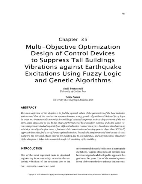 Pdf Multi Objective Optimization Design Of Control Devices To Suppress Tall Buildings