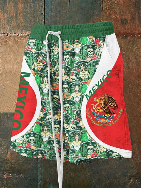 Pantalones Cortos Deportivos Con Estampado Mexicano Para Hombres