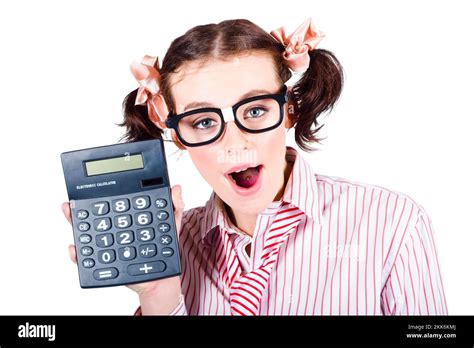 Nerd Girl With Calculator Hi Res Stock Photography And Images Alamy