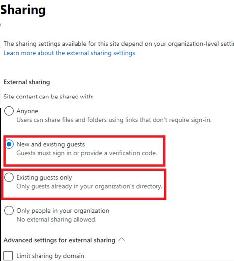 on our sharepoint online admin policy sharing is set to existing