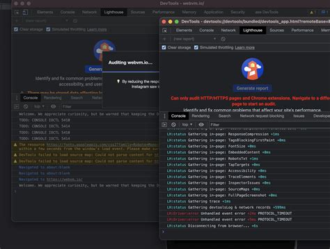 lighthouse chrome 98 0 4758 74 hangs on · issue