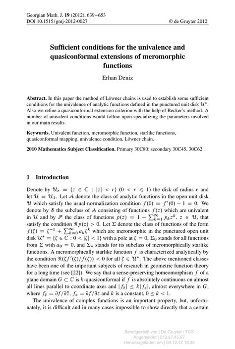 Pdf Sufficient Conditions For The Univalence And Quasiconformal
