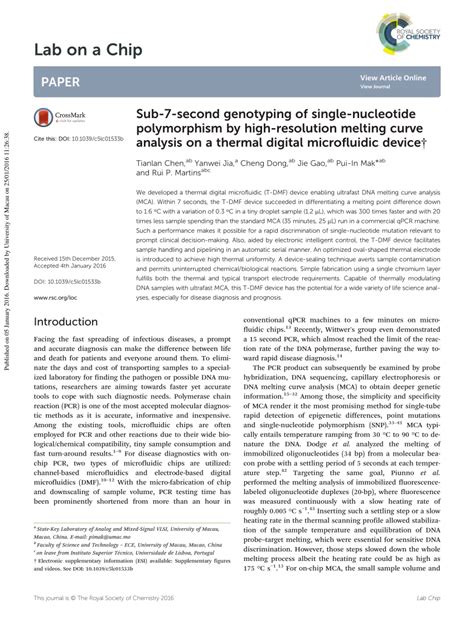 Pdf Sub 7 Second Genotyping Of Single Nucleotide Polymorphism By High