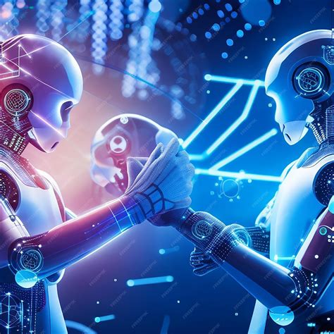 Premium Ai Image Ai Machine Learning Hands Of Robot And Human Touching On Big Data Network