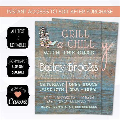 Rustic Bbq Graduation Invitation Template Simple Desert Designs