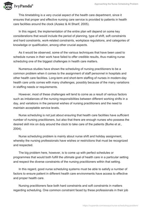 Approaching The Nurse Scheduling Problem 1940 Words Research Paper