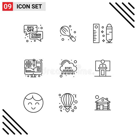 Modern Set Of 9 Outlines And Symbols Such As Web Design Development Kitchen Design Pencil