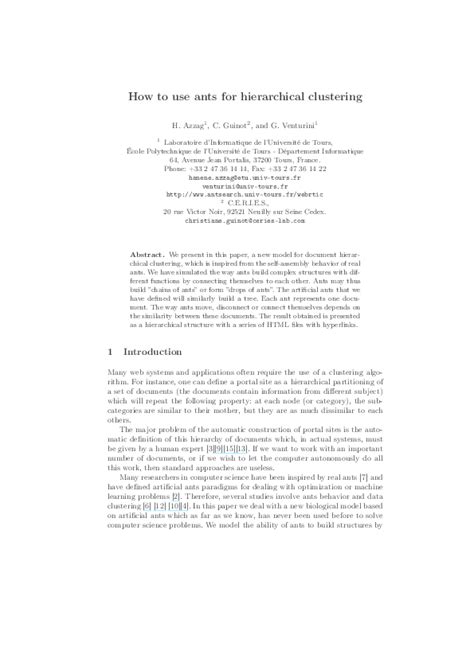 Pdf How To Use Ants For Hierarchical Clustering Hanene Azzag And