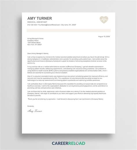 Medical Assistant Cover Letter Template Amy Career Reload