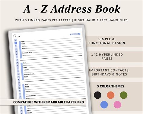 Digital Address Book For Remarkable Paper Pro A Z Hyperlinked Pdf Etsy