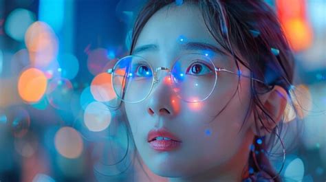 Premium Photo Data Reflecting On Eyeglasses On Womans Face Computrer Programmer Big Data And