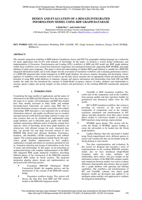PDF DESIGN AND EVALUATION OF A BIM GIS INTEGRATED INFORMATION MODEL USING RDF GRAPH DATABASE