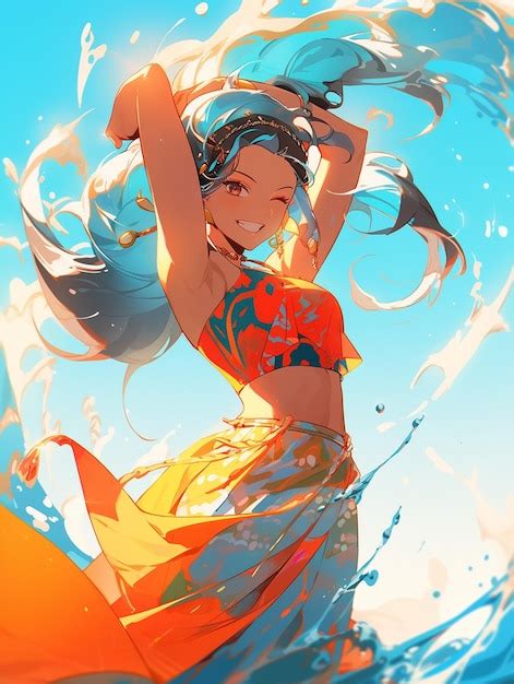 Premium Ai Image Anime Girl In A Bikini With A Surfboard In The Water