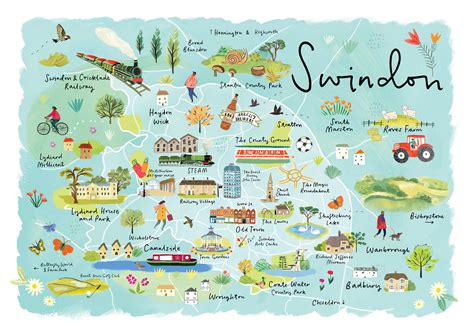 Swindon Map Illustrated Map Of Swindon Uk Wall Art Swindon