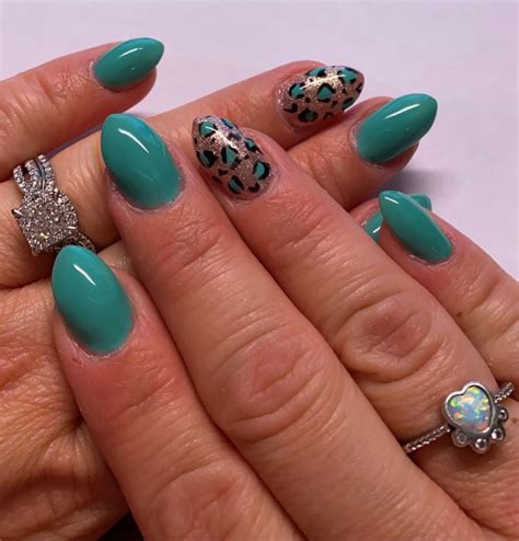 Teal Cheetah Gel Nail Design
