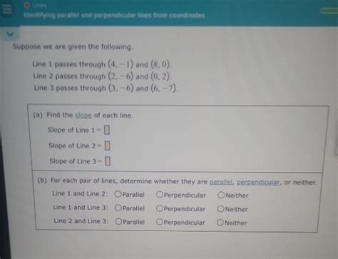 Solved O Unes Identifying Parallel And Perpendicular Lines From