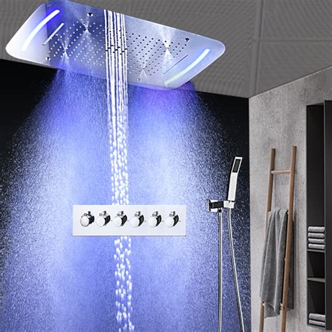 Jual 2022 Recessed Ceiling Waterfall Shower Set High Flow Led Rain Mist Shower Facuets Kits