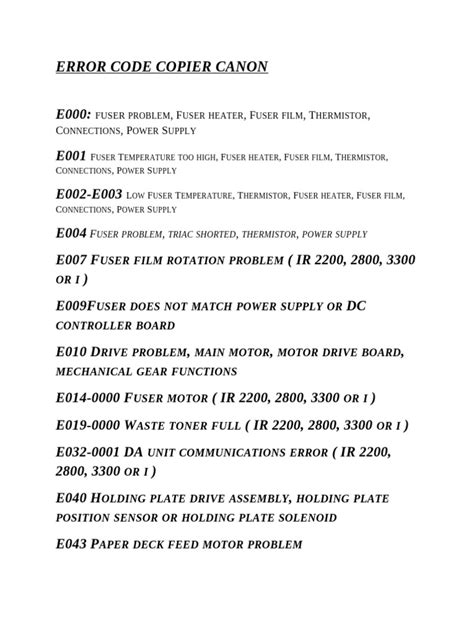 Error Code Copier Canon Pdf Computer Engineering Computing