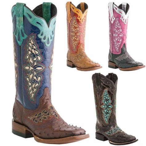 Embroidered Leather Western Cowboy Cowgirl Boots Knee High Square Toe