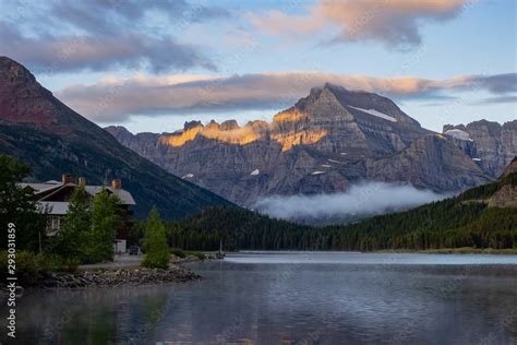 Sunrise Of The Mount Wilbur Swiftcurrent Lake In The Many Glacier Area