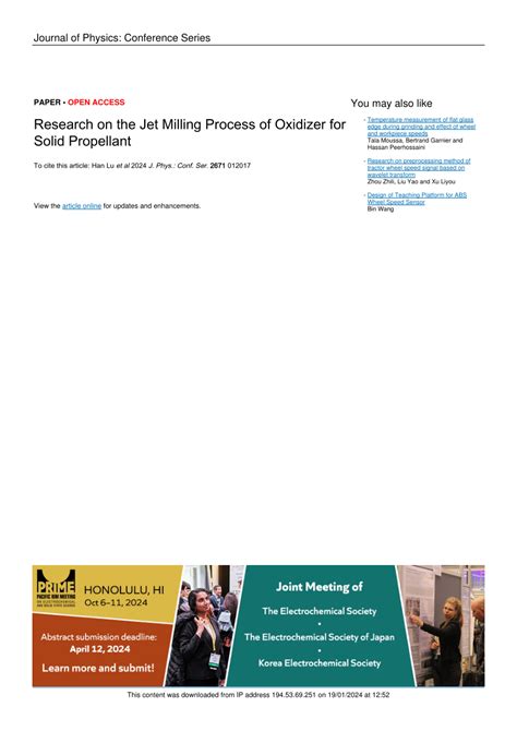 Pdf Research On The Jet Milling Process Of Oxidizer For Solid Propellant