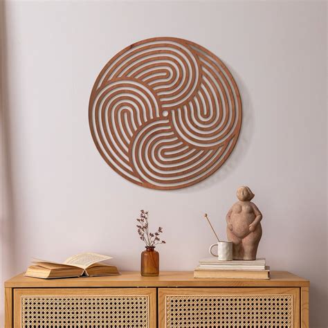 Round Wood Wall Art Boho Wood Wall Art Geometric Wall Decor Abstract