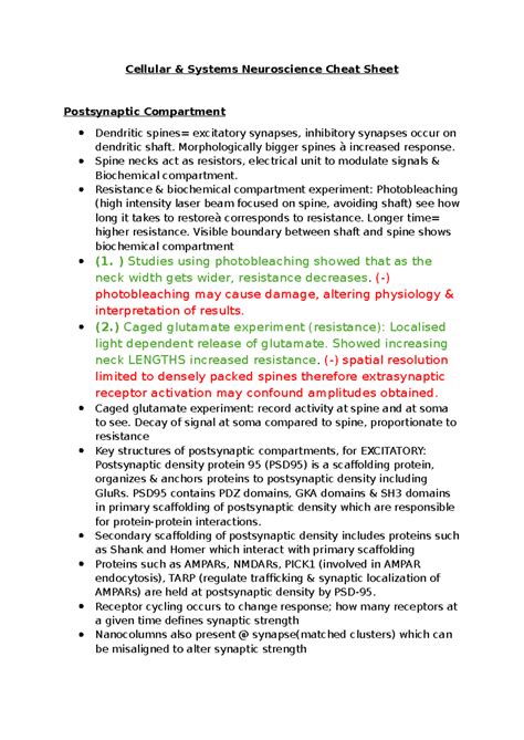 Cands Cheat Sheet Cellular And Systems Neuroscience Cheat Sheet