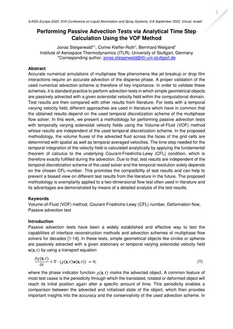 Pdf Performing Passive Advection Tests Via Analytical Time Step