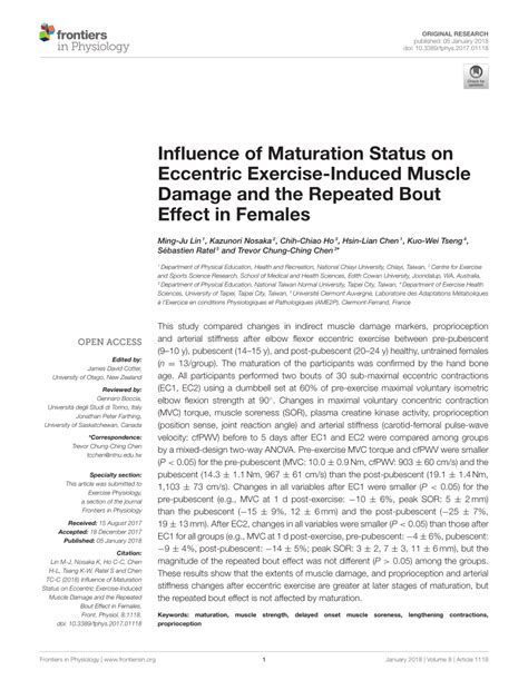 Pdf Influence Of Maturation Status On Eccentric Exercise Induced