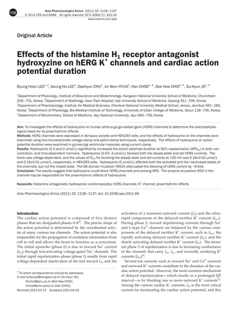 Pdf Effects Of The Histamine H1 Receptor Antagonist Hydroxyzine On