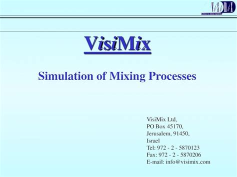 Pdf Simulation Of Mixing Processes · 2020 7 17 · Visimix Simulation Of Mixing Processes