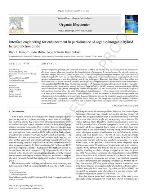 Pdf Interface Engineering For Enhancement In Performance Of Organic Inorganic Hybrid