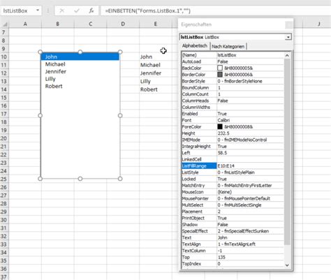 VBA Listenfeld Automate Excel