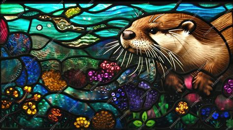 Premium Photo Stained Glass Interpretation Of A Curious And Playful
