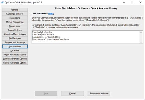can i create custom user variables and use them in file paths or