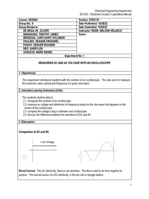 Measuring Dc And Ac Voltage With An Oscilloscope Pdf Voltage