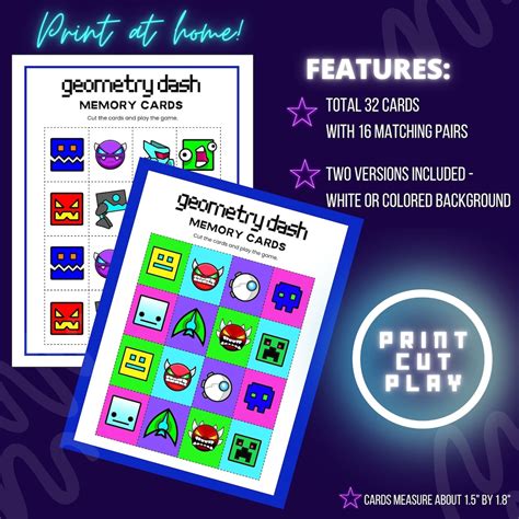 Printable Geometry Dash Memory Card Game Digital Download Etsy