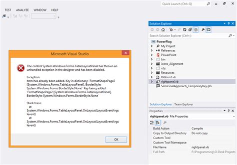 Visual Studio Design Time Error Item Has Already Been Added