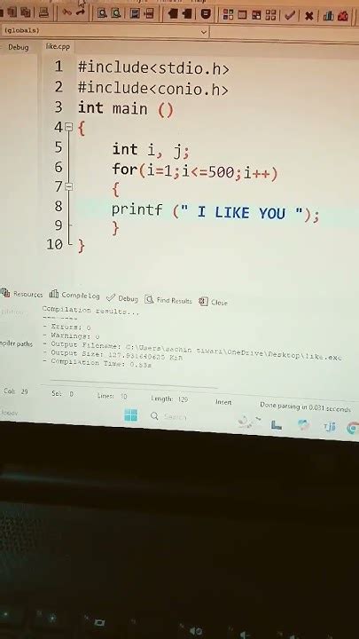 dev c wap to print love program 💗 ️ youtube