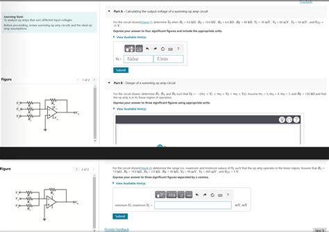 solved part a calculating the output voltage of a